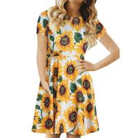 China Summer Children's Clothing Solid Color Cotton Printed Short Sleeve Casual Girls Dress for sale