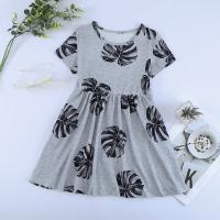 China Summer Children's Clothing Solid Color Cotton Printed Short Sleeve Casual Girls Dress for sale