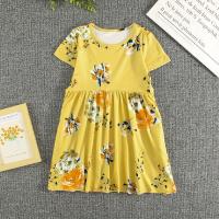 China Summer Children's Clothing Solid Color Cotton Printed Short Sleeve Casual Girls Dress for sale