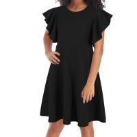 China Girl's Flutter Sleeve Stretchy A-Line Swing Flared Skater Party Dress with Pockets for 4-12 Years Kids Skirt Dresses for sale