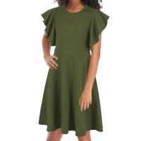 China Girl's Flutter Sleeve Stretchy A-Line Swing Flared Skater Party Dress with Pockets for 4-12 Years Kids Skirt Dresses for sale