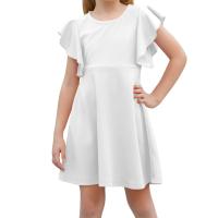 China Girl's Flutter Sleeve Stretchy A-Line Swing Flared Skater Party Dress with Pockets for 4-12 Years Kids Skirt Dresses for sale