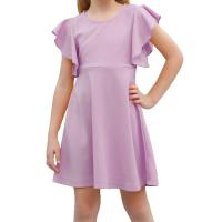 China Girl's Flutter Sleeve Stretchy A-Line Swing Flared Skater Party Dress with Pockets for 4-12 Years Kids Skirt Dresses for sale