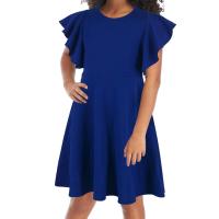 China Girl's Flutter Sleeve Stretchy A-Line Swing Flared Skater Party Dress with Pockets for 4-12 Years Kids Skirt Dresses for sale