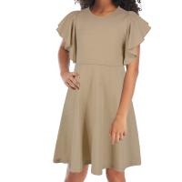 China Girl's Flutter Sleeve Stretchy A-Line Swing Flared Skater Party Dress with Pockets for 4-12 Years Kids Skirt Dresses for sale