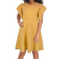China Girl's Flutter Sleeve Stretchy A-Line Swing Flared Skater Party Dress with Pockets for 4-12 Years Kids Skirt Dresses for sale