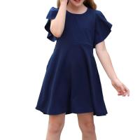 China Girl's Flutter Sleeve Stretchy A-Line Swing Flared Skater Party Dress with Pockets for 4-12 Years Kids Skirt Dresses for sale
