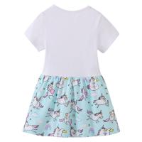China Summer Children's Clothing Cotton Fabric Dresses with Unicorn Printing Custom Wholesale Middle and Big Kids for sale