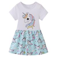 China Summer Children's Clothing Cotton Fabric Dresses with Unicorn Printing Custom Wholesale Middle and Big Kids for sale