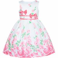 China Kid Girls Dress Rose Flower Double Bow Tie Party Sundress Summer Children'S Clothing for sale