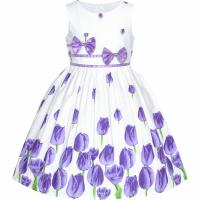 China Kid Girls Dress Rose Flower Double Bow Tie Party Sundress Summer Children'S Clothing for sale