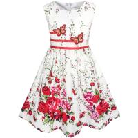China Kid Girls Dress Rose Flower Double Bow Tie Party Sundress Summer Children'S Clothing for sale
