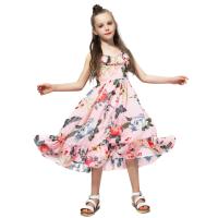 China Girls Casual Summer Children'S Clothing Printed Off Shoulder Short Sleeve Ruffle A-Line for sale