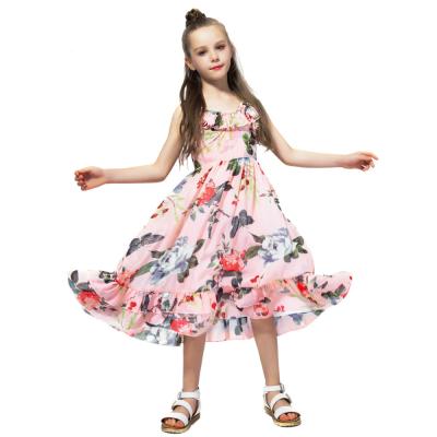 China Girls Casual Summer Children'S Clothing Printed Off Shoulder Short Sleeve Ruffle A-Line for sale
