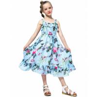 China Girls Casual Summer Children'S Clothing Printed Off Shoulder Short Sleeve Ruffle A-Line for sale