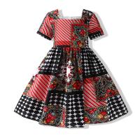 China Summer Childern'S Clothing Girls Short Sleeve Dress Polka Dot Striped Print Splicing for sale