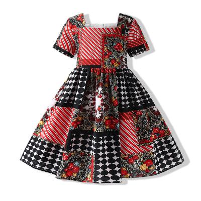 China Summer Childern'S Clothing Girls Short Sleeve Dress Polka Dot Striped Print Splicing for sale