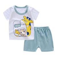 China Summer Kids Pajama Set Plain Animal Short Sleeve Tee And Shorts for sale