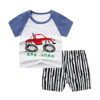 China Summer Kids Pajama Set Plain Animal Short Sleeve Tee And Shorts for sale