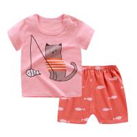China Summer Kids Pajama Set Plain Animal Short Sleeve Tee And Shorts for sale