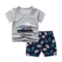 China Summer Kids Pajama Set Plain Animal Short Sleeve Tee And Shorts for sale