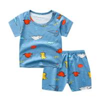 China Summer Kids Pajama Set Plain Animal Short Sleeve Tee And Shorts for sale