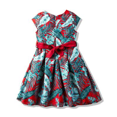 China Round Neck Print Summer Children'S Clothing Princess Children Bow Belt Girls Dresses for sale