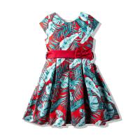 China Round Neck Print Summer Children'S Clothing Princess Children Bow Belt Girls Dresses for sale
