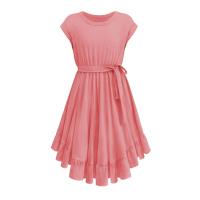 China Summer Ruffled Girls Skirt Round Neck Short Sleeved Dress Breathable Comfortable for sale