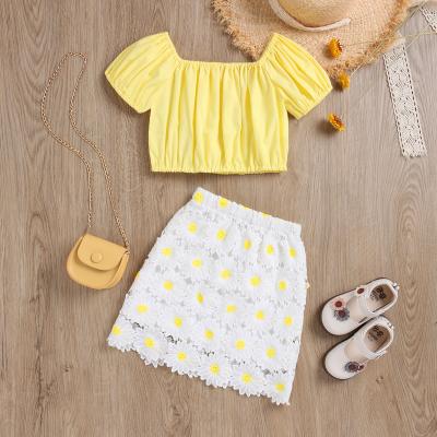 China 130cm Summer Children's Clothing Sunflower Print Girls' Two Piece Set for sale