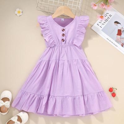 China Summer Children'S Clothing Dress Children'S Solid Color Suspender Pleated Dress for sale