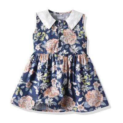 China Summer Children's Clothing Children's Vintage Dress Sleeveless Doll Collar Floral Dress for sale