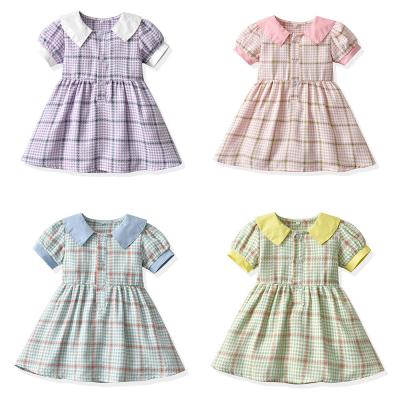 China Plaid Lapel Bubble Short Sleeved Princess Dress Summer Children'S Clothing for sale