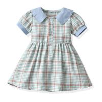 China Plaid Lapel Bubble Short Sleeved Princess Dress Summer Children'S Clothing for sale