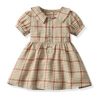 China Plaid Lapel Bubble Short Sleeved Princess Dress Summer Children'S Clothing for sale
