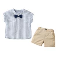 China Children'S Outfit Sets Short Sleeve Top Bow Tie Casual Children'S Wear Two Piece Set for sale