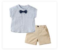 China Children'S Outfit Sets Short Sleeve Top Bow Tie Casual Children'S Wear Two Piece Set for sale