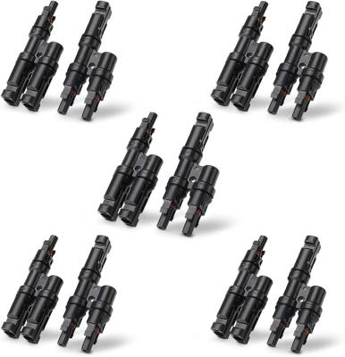 China Durable Plastic MC4 Y Branch Connector , FMM+MFF Solar Panel Cable Connector 5 Pairs for sale
