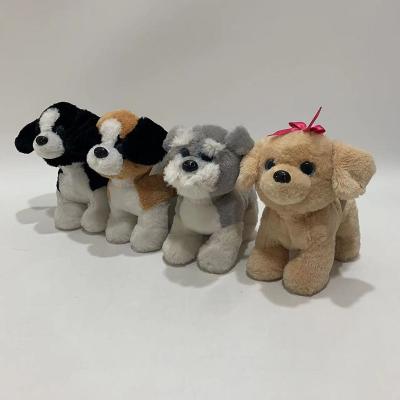 China 18cm 4 Assorted Cute Plush Standing Dogs Toys with Blingbling Big Eyes Soft Velboa for sale