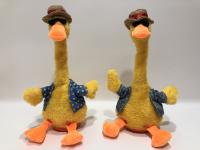 China Recording Repeating Dancing Singing Yellow Duck Plush Toy with Straw Hat for sale
