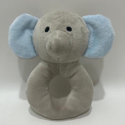 China Plush Ring Elephant Rattle Toy Soft Baby Stuffed Animal 25cm Handmade BSCI Certified for sale