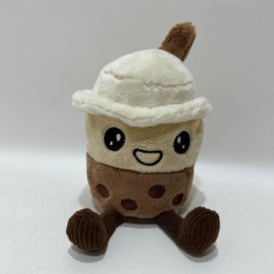 China 5.5 Inch Recording Plush Bubble Tea Toy Brown White Moving Function Stress Relief Fun for sale