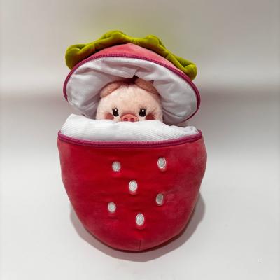 China Customizable Strawberry Plush Toy with Zipper and Hidden Pig Design 30cm for sale