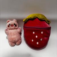 China Customizable Strawberry Plush Toy with Zipper and Hidden Pig Design 30cm for sale