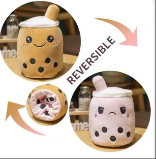 China Custom Logo Double-Sided Reversible Color Milk Tea Cup Plush Toy for sale