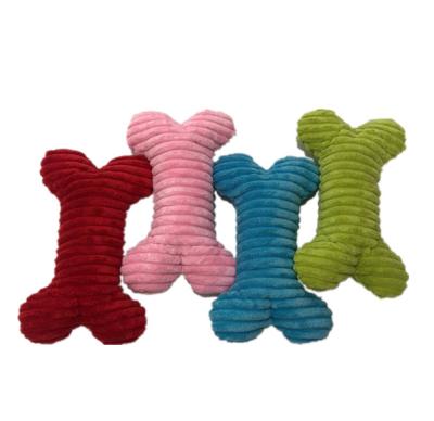 China 20cm 4-Color Striped Bone Plush Pet Toy with Pumping Corduroy Material and PP Cotton Filling for sale
