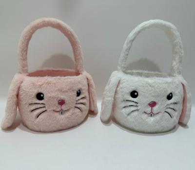 China Hot Selling Easter Cute&Pretty Pink &White Plush Bunny Basket Toy for sale