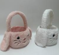 China Hot Selling Easter Cute&Pretty Pink &White Plush Bunny Basket Toy for sale