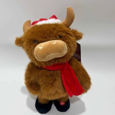 China Singing & Dancing Christmas Highland Cow Plush Toy Musical Animated Stuffed Animal Christmas Highland Cow Doll for sale