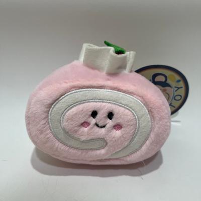 China Strawberry Swiss Roll Plush Toy Cute Pink Cream Roll Pillow Sweet Dessert Stuffed for sale